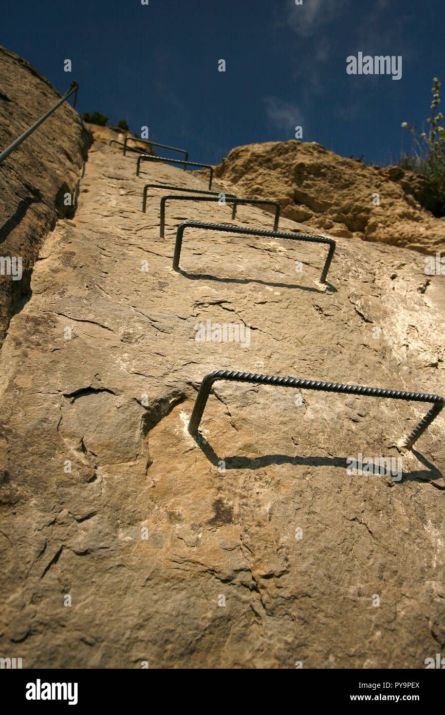 Iron stairs.Ferrata. Centelles. Catalunya. Spain Stock Photo - Alamy