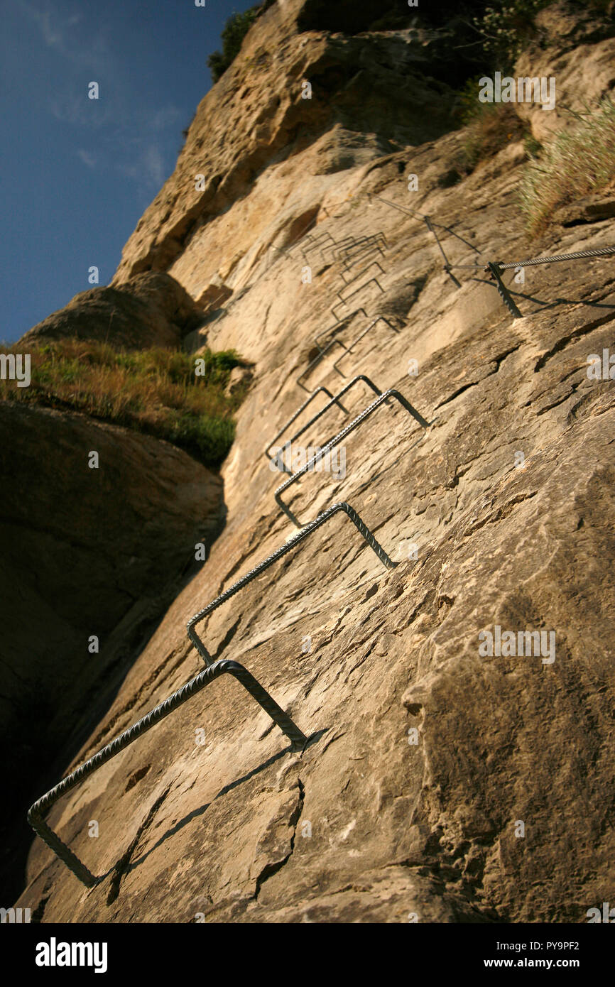 Iron stairs.Ferrata. Centelles. Catalunya. Spain Stock Photo - Alamy