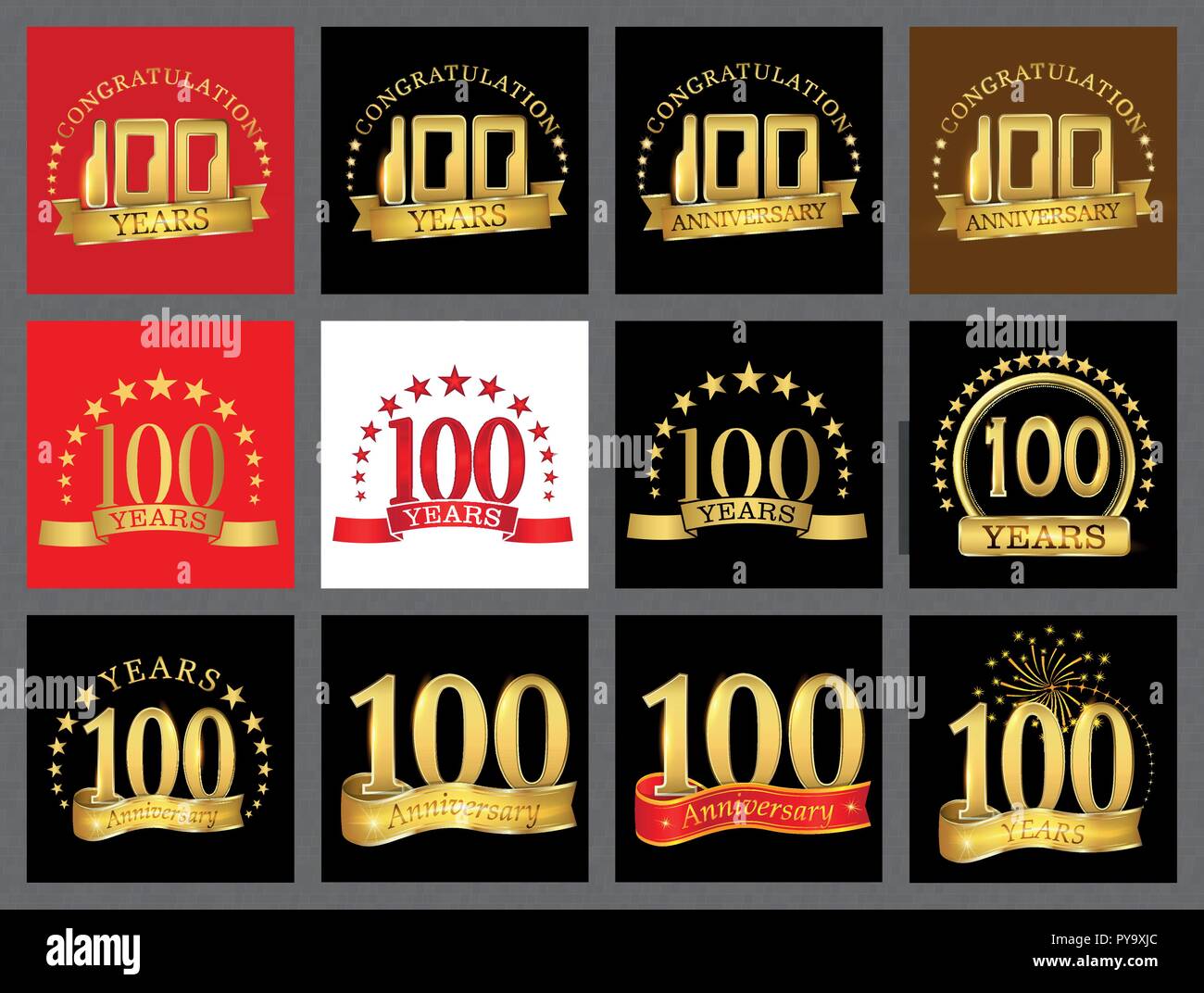 Set of number one hundred (100 years) celebration design. Anniversary ...