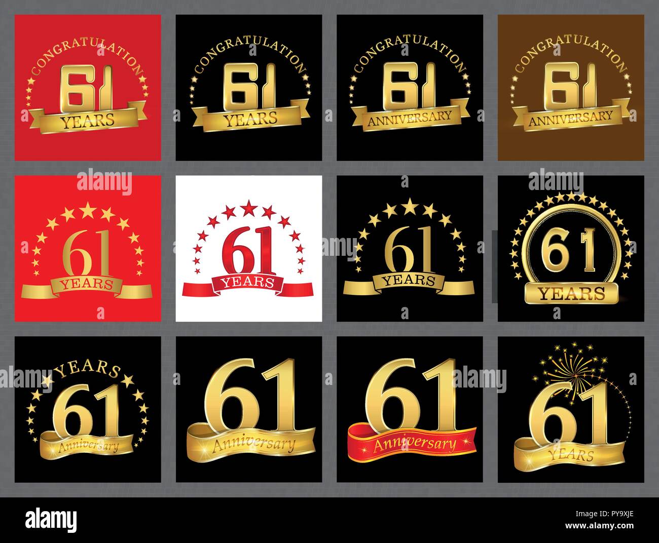 Set of number sixty-one (61 years) celebration design. Anniversary ...