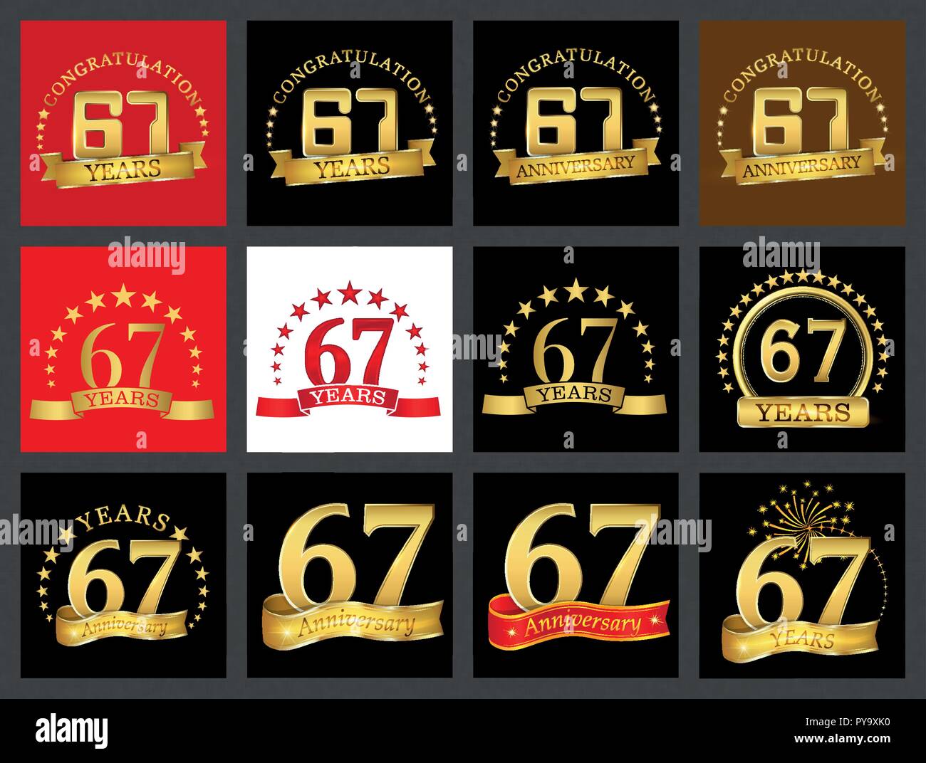Set of number sixty-seven (67 years) celebration design. Anniversary ...