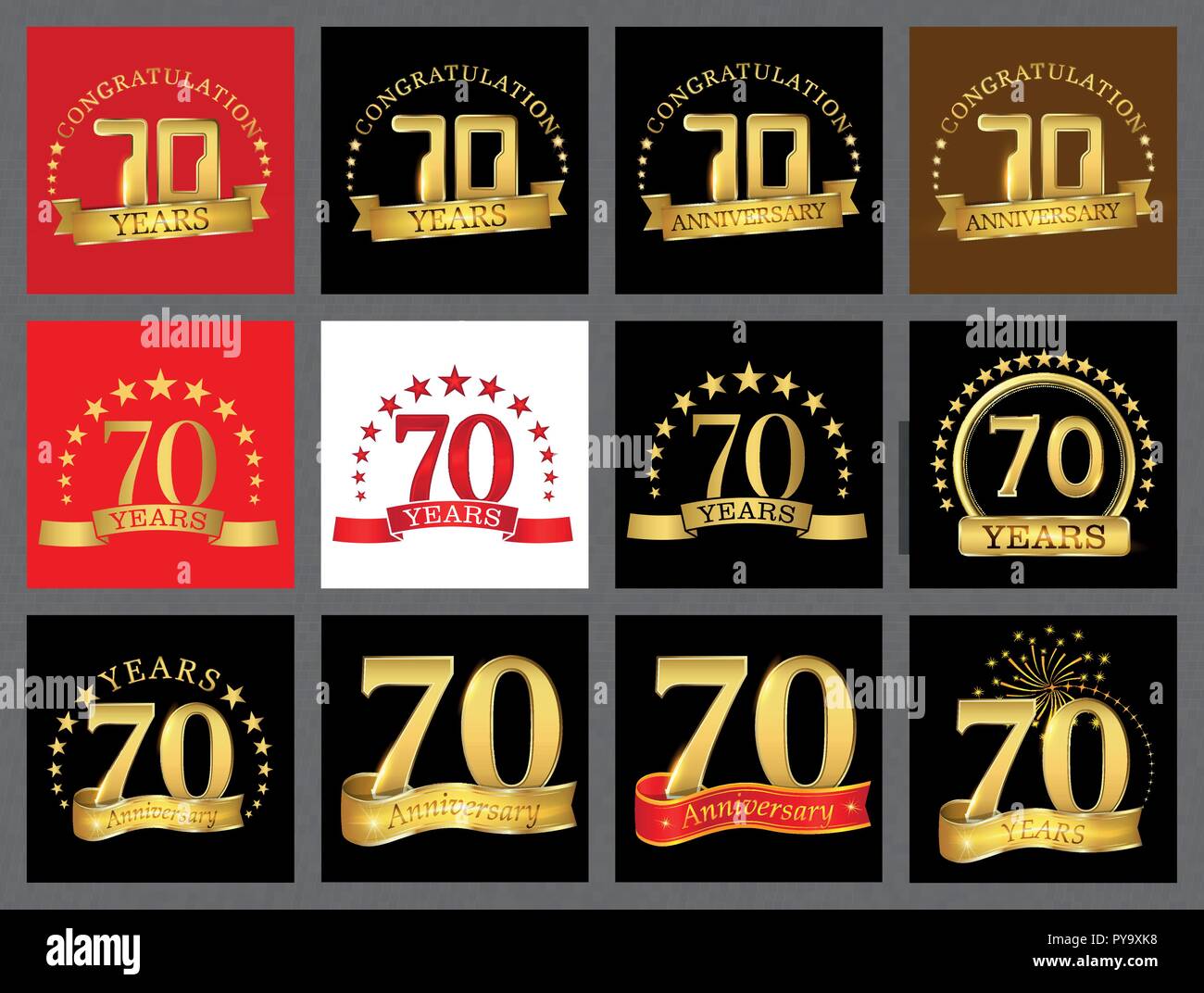 Set of number seventy (70 years) celebration design. Anniversary golden ...