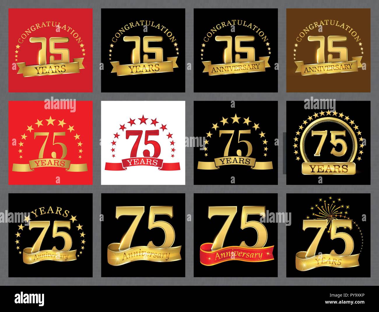 Set of number seventy-five (75 years) celebration design. Anniversary ...