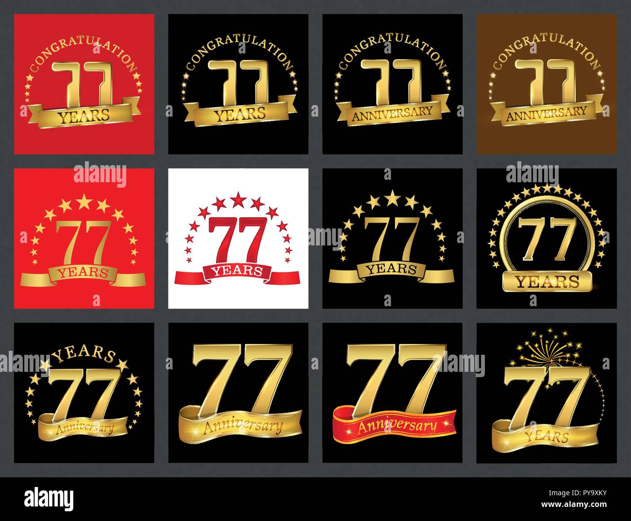 Set of number seventy-seven (77 years) celebration design. Anniversary ...
