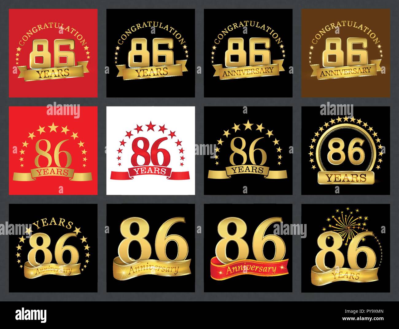Set of number eighty-six (86 years) celebration design. Anniversary ...