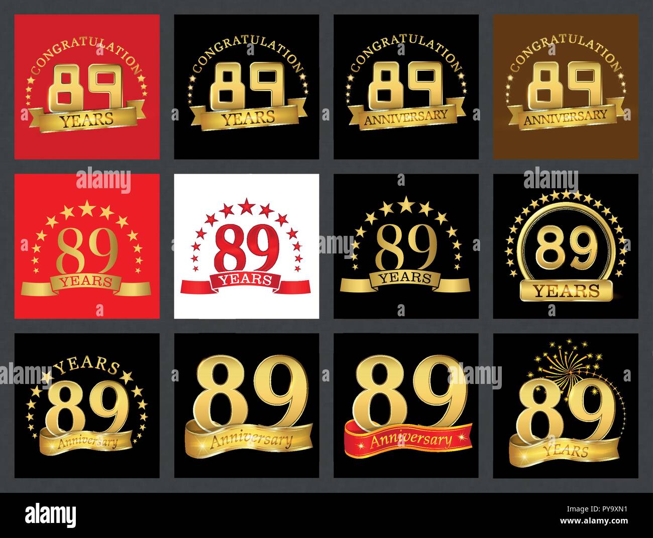 Set of number eighty-nine (89 years) celebration design. Anniversary ...