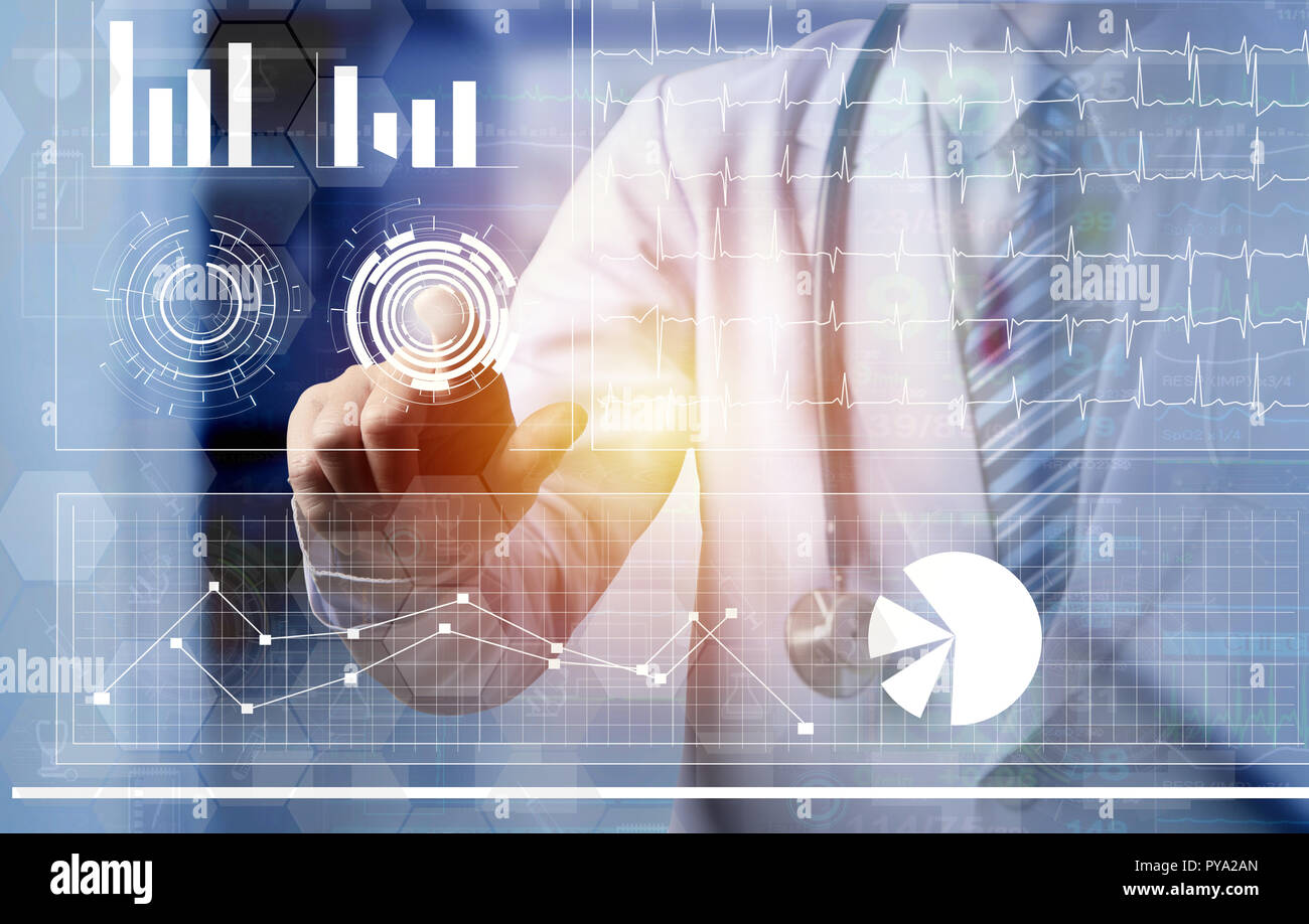 doctor touching on computer screen of futuristic technology screen ...