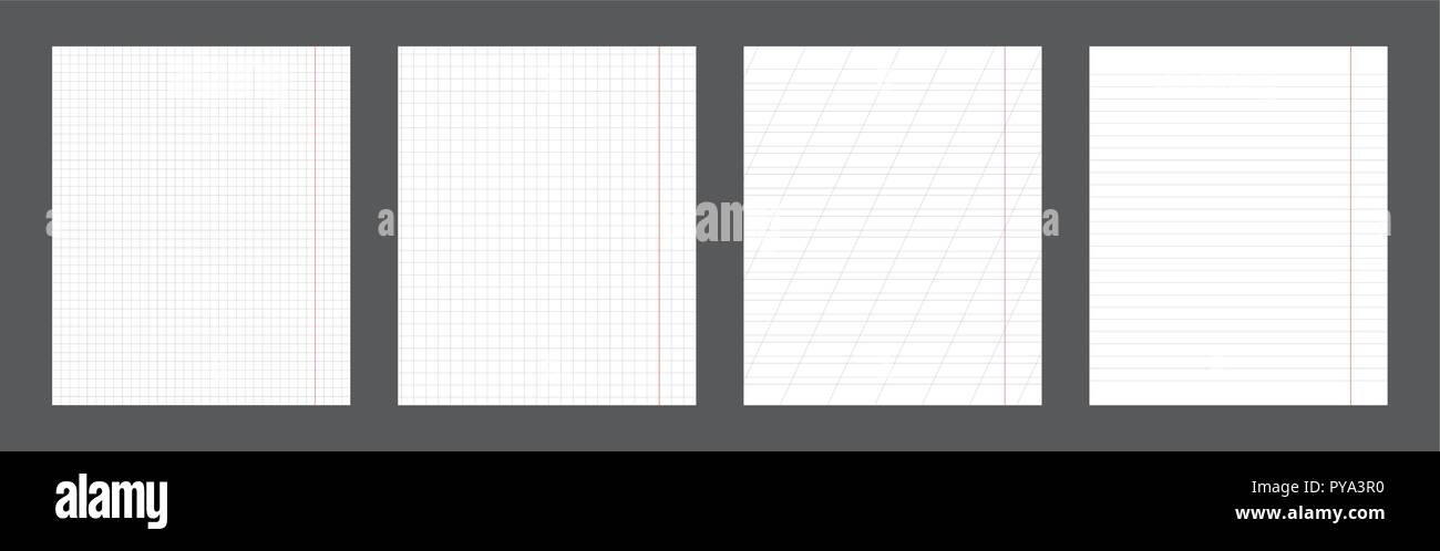 School notebook vertical paper sheet pattern set. Page standart size ...