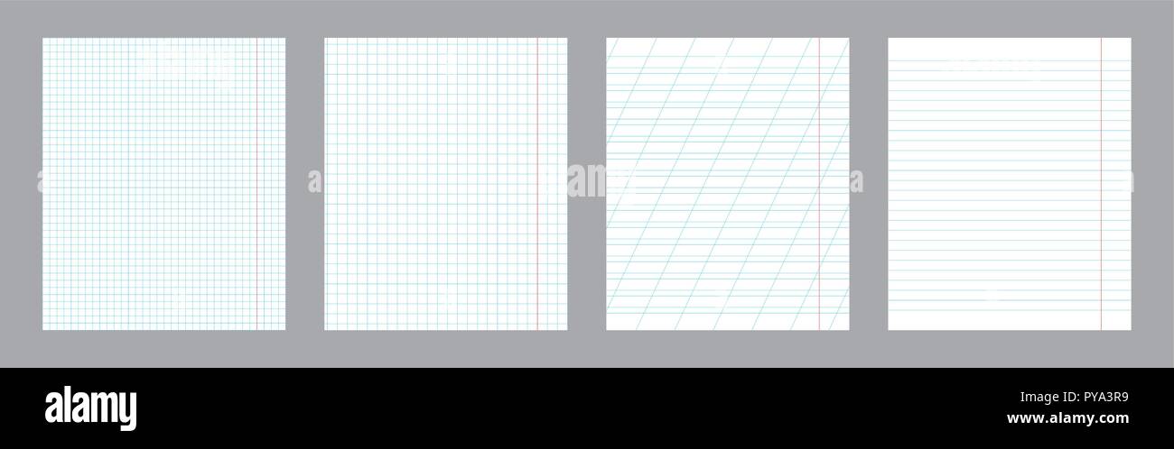 School notebook vertical paper sheet pattern set. Page standart size ...