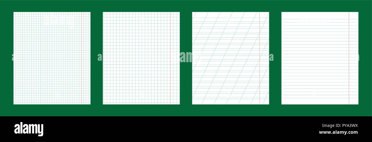 School notebook vertical paper sheet pattern set. Page standart size ...