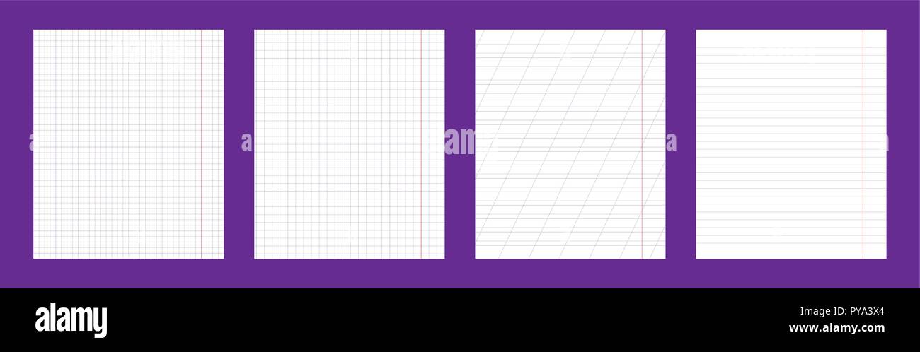School notebook vertical paper sheet pattern set. Page standart size ...