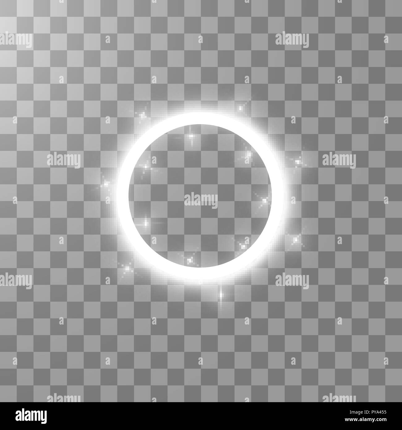 Vector light ring. Round shiny frame with lights dust trail particles ...