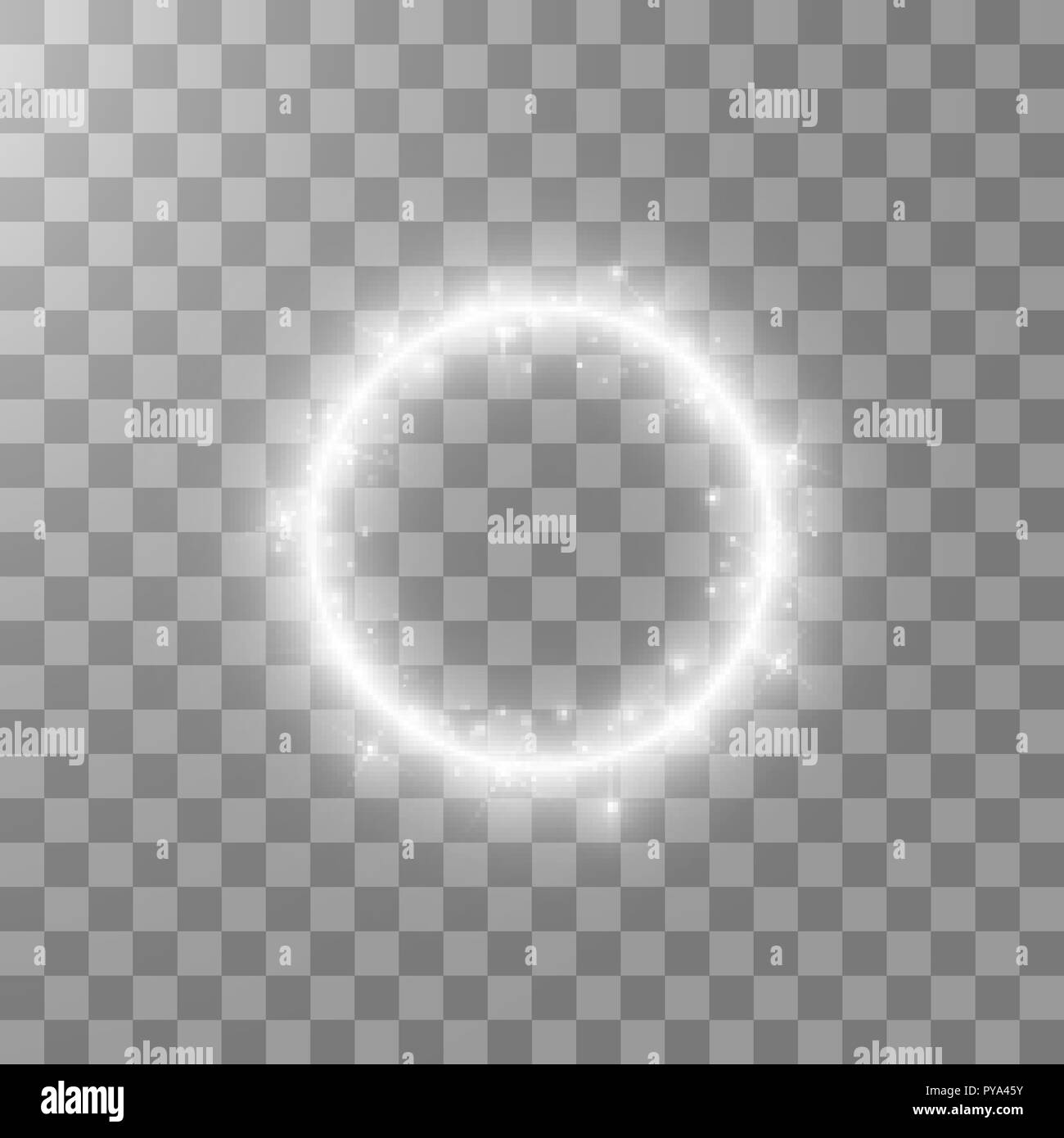 Vector light ring. Round shiny frame with lights dust trail particles isolated on transparent ...