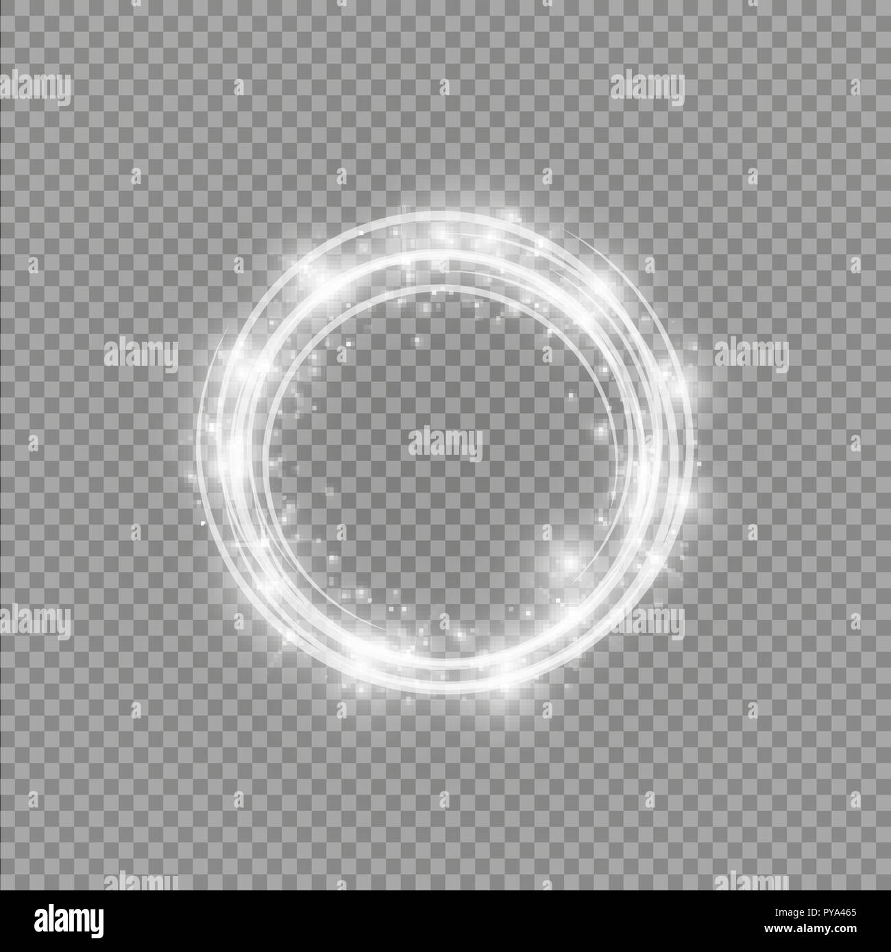 Vector light ring. Round shiny frame with lights dust trail particles ...