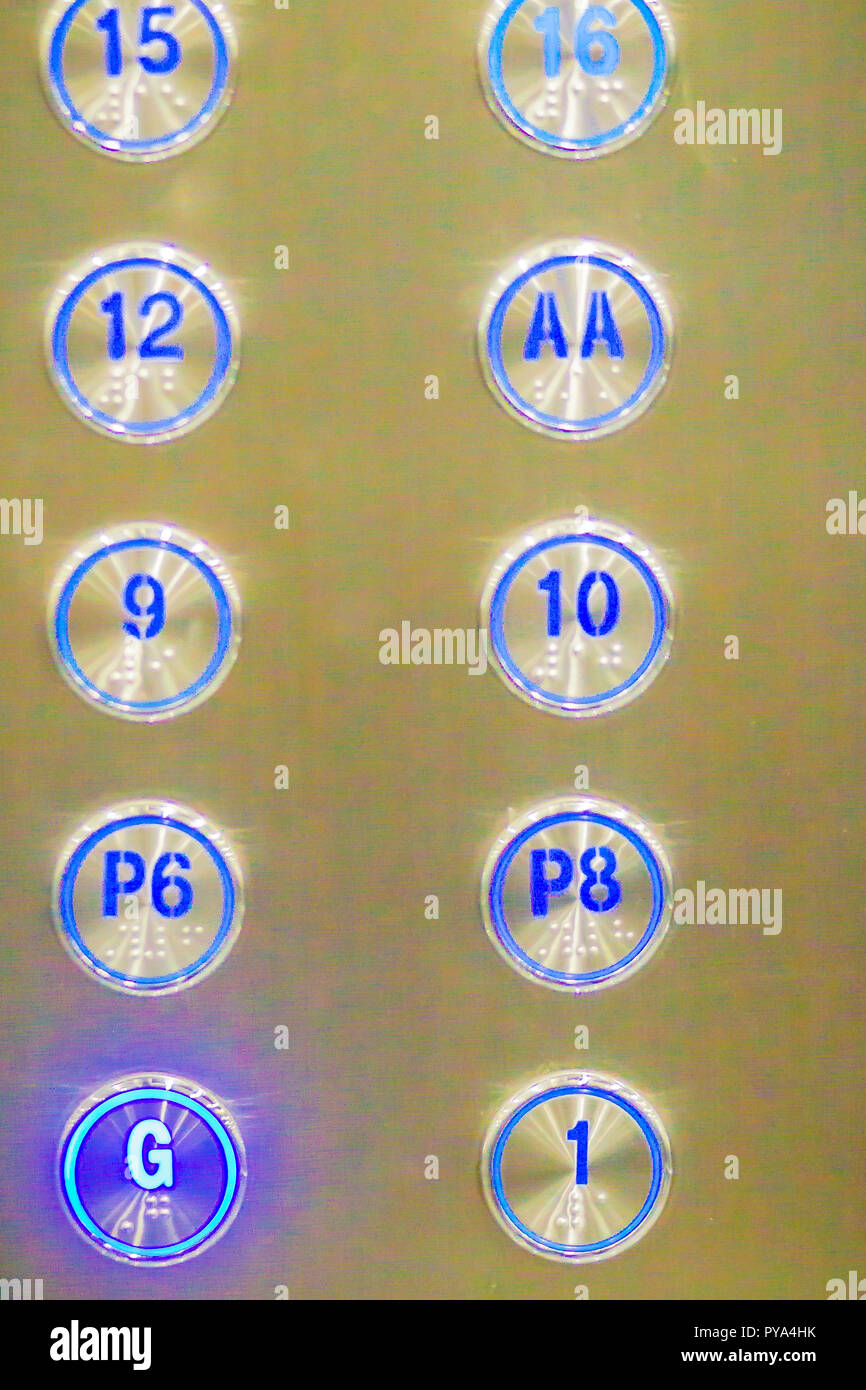 Elevator buttons pressed G down to ground floor. Elevator button ...