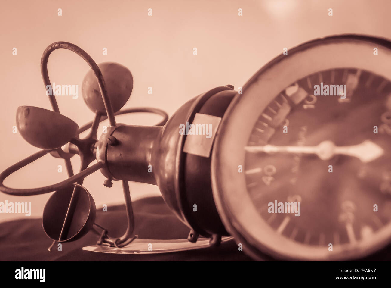 Vintage old hemispherical cup anemometer, a device used for measuring ...