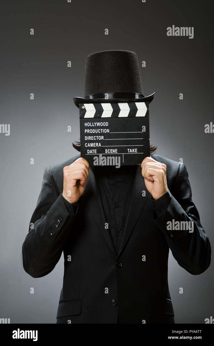 Vintage concept with man wearing black top hat Stock Photo - Alamy