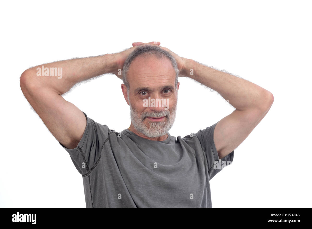 Male model arms behind head hi-res stock photography and images - Alamy