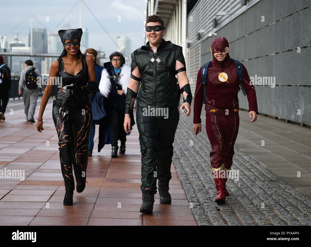 Cosplayers arrive at the London Comic Con at the ExCel London Stock ...
