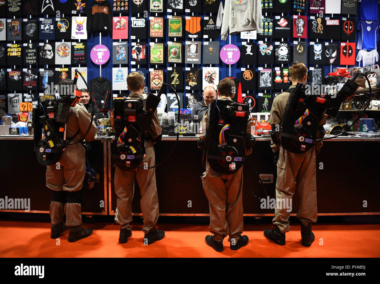 Cosplayers dressed as the Ghostbusters at the London Comic Con at the ...