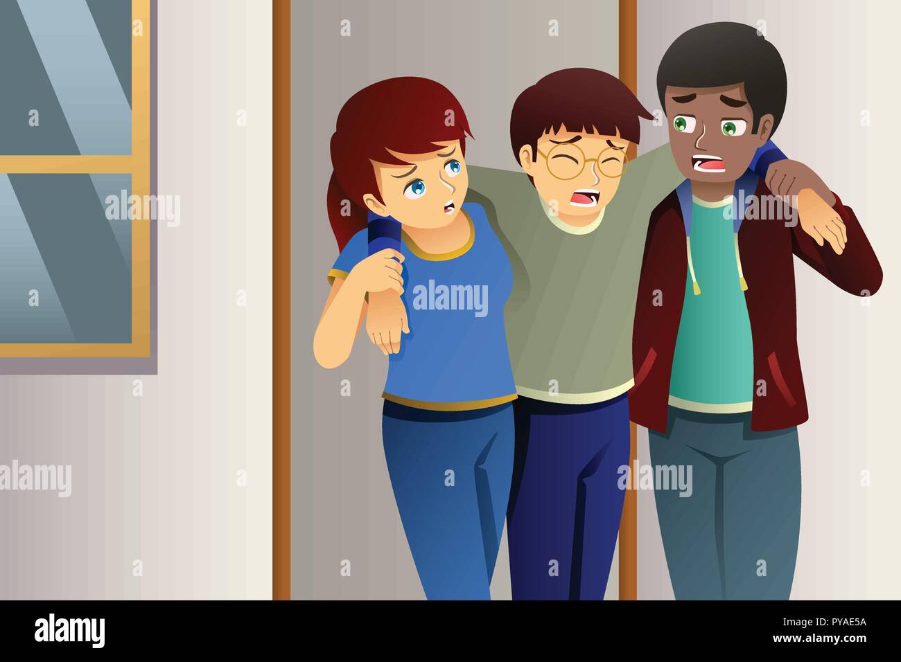 A vector illustration of Children Helping Their Injured Friend Stock ...