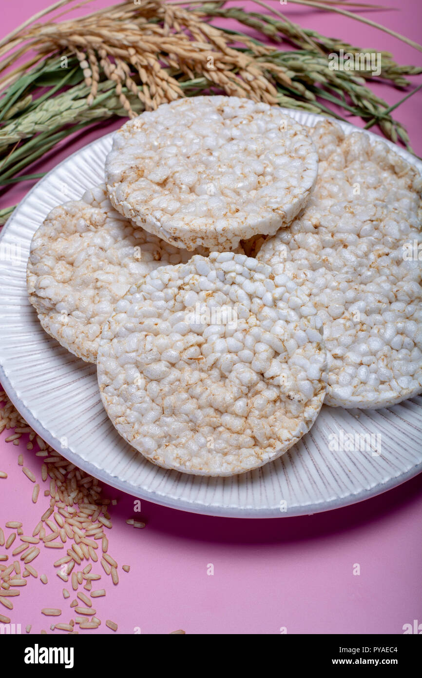Round crispy rice crackers, dietary concept and healthy vegetarian food ...