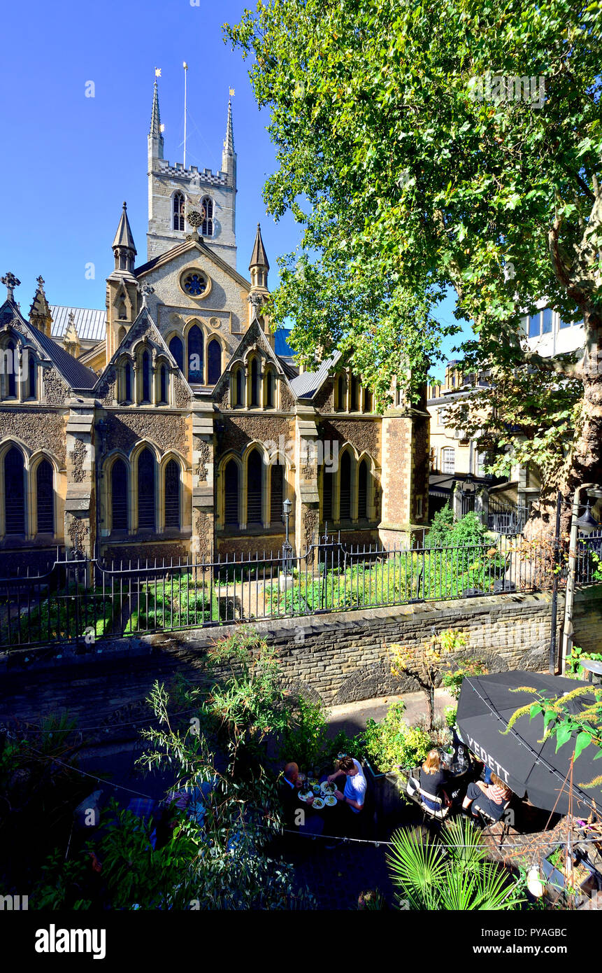 Southwark Cathedral, eastern facade seen from London Bridge, London ...