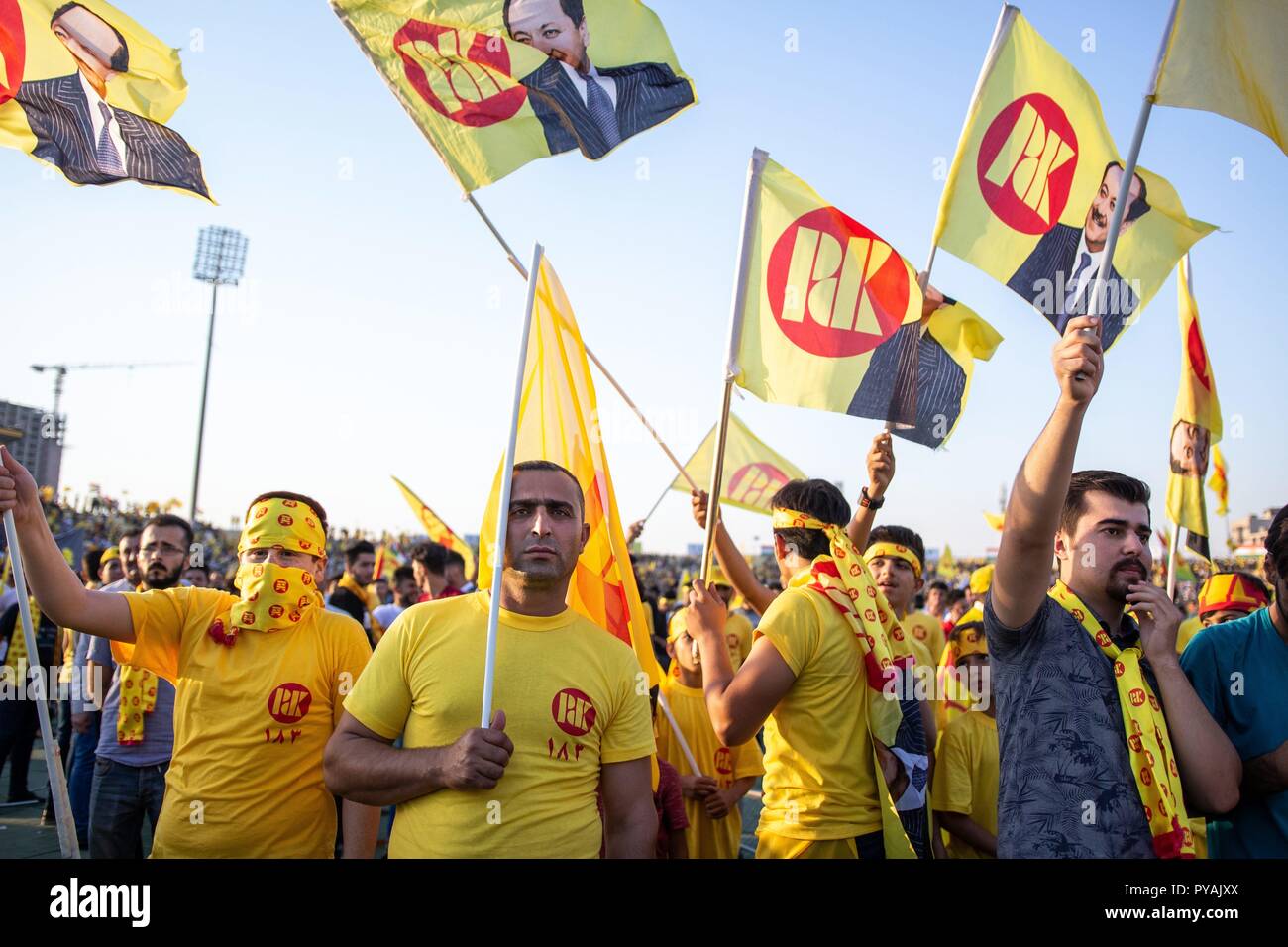 Supporters of the Democratic Party of Kurdistan (PDK) gather on 25 ...