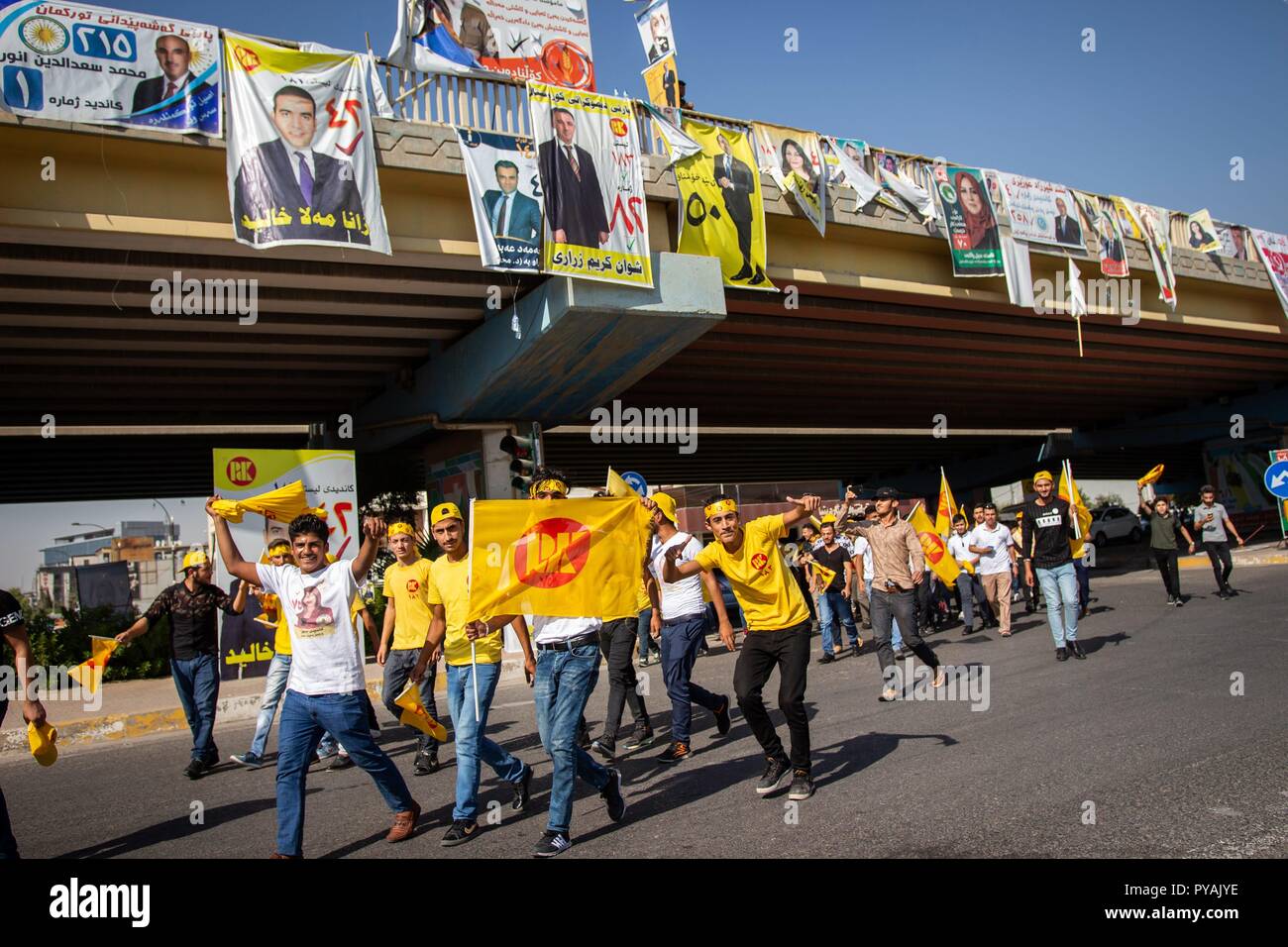 Supporters of the Democratic Party of Kurdistan (PDK) gather on 25 ...
