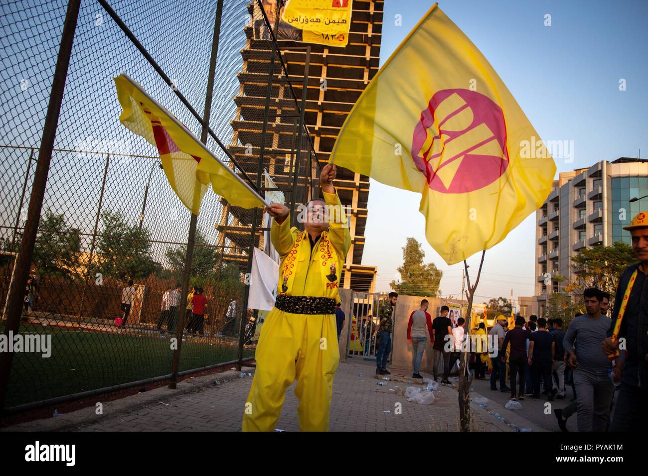 Supporters of the Democratic Party of Kurdistan (PDK) gather on 25 ...