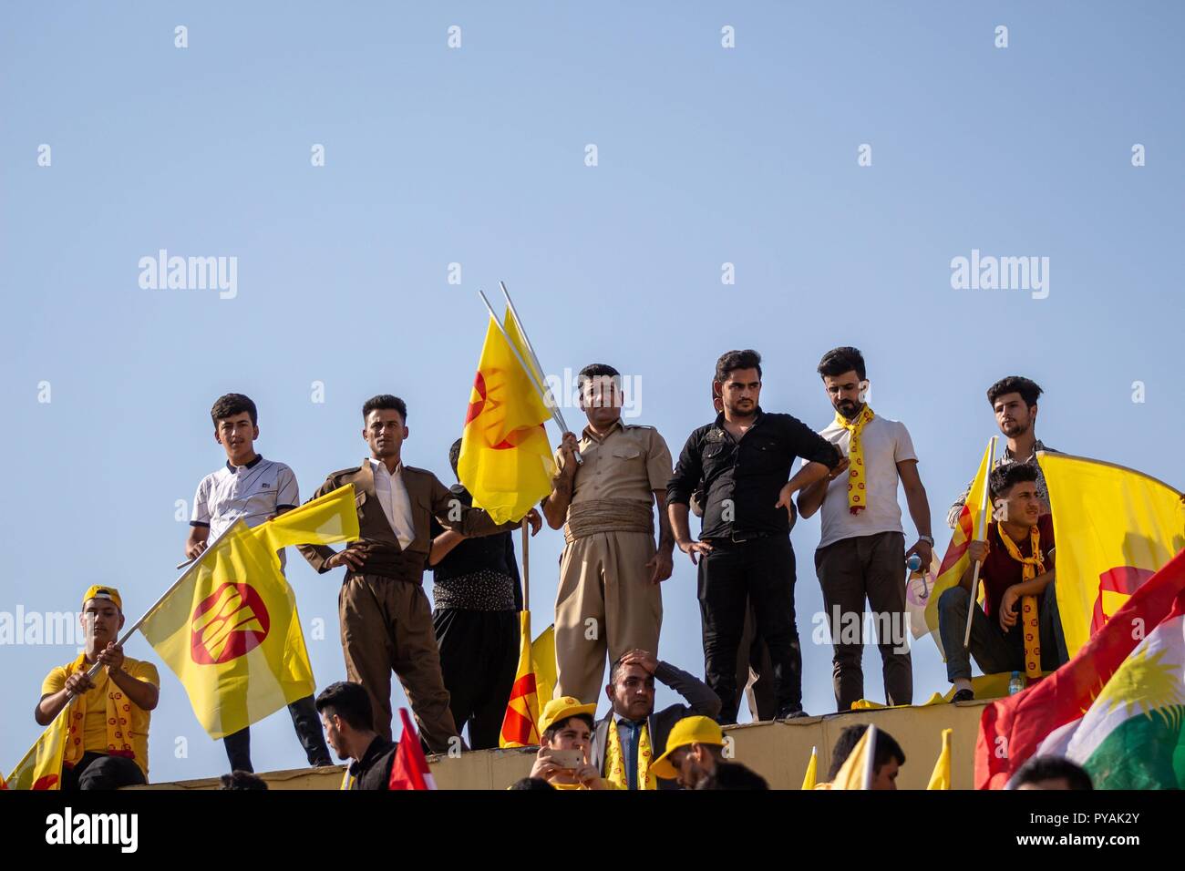 Supporters of the Democratic Party of Kurdistan (PDK) gather on 25 ...