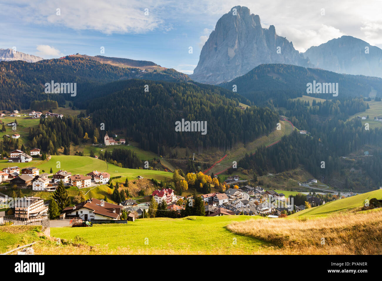 Dolomite mountains at the begining of the autumn season Stock Photo - Alamy