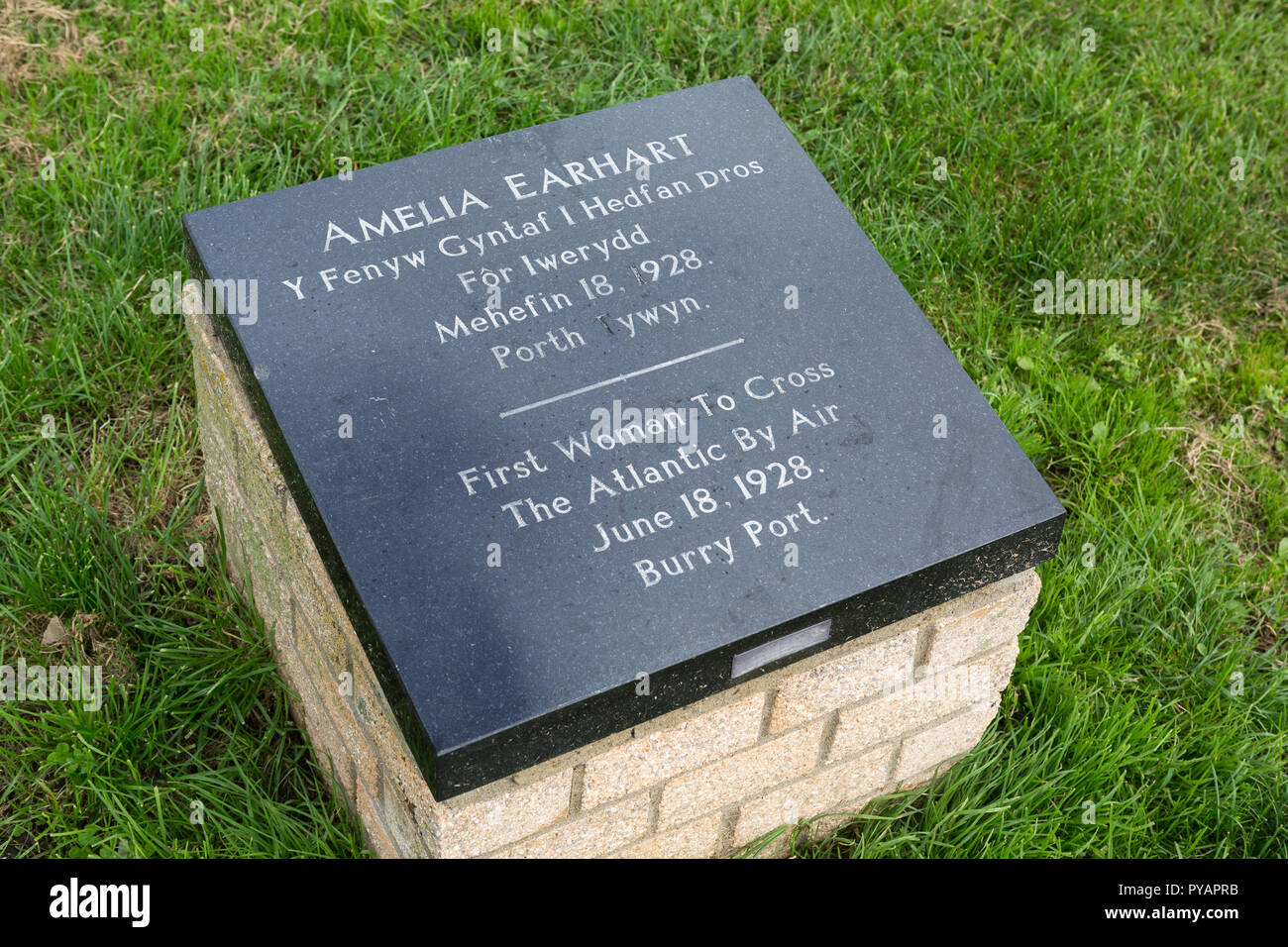 Memorial at Burry Port, Carmarthenshire, Wales to Amelia Earhart, the first woman to fly across ...