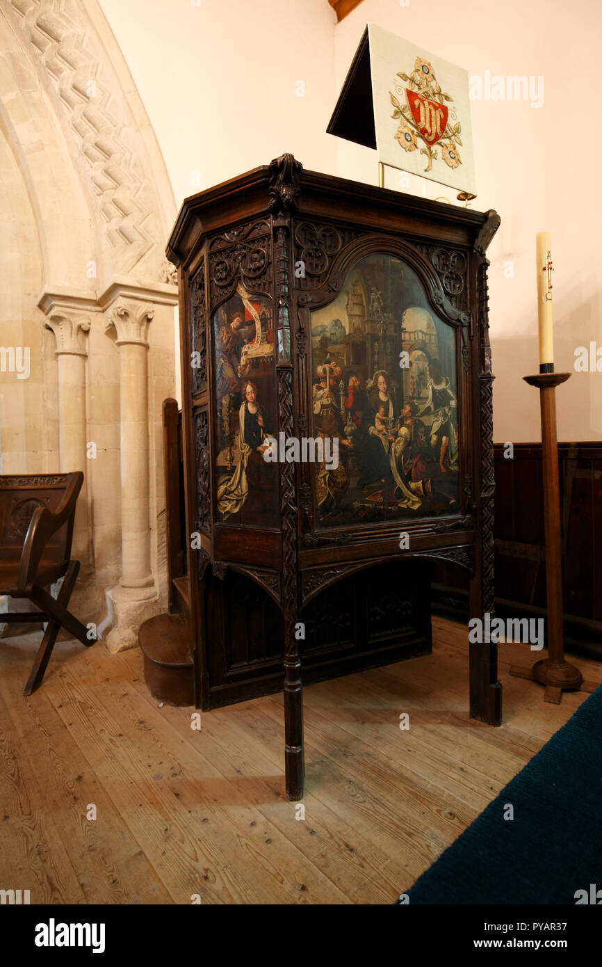 Early C16 English Renaissance polygonal pulpit with reset panels of an ...