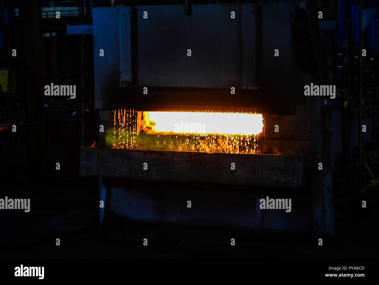 Atmosphere of steel-making furnace in smelting steel plant. Production ...
