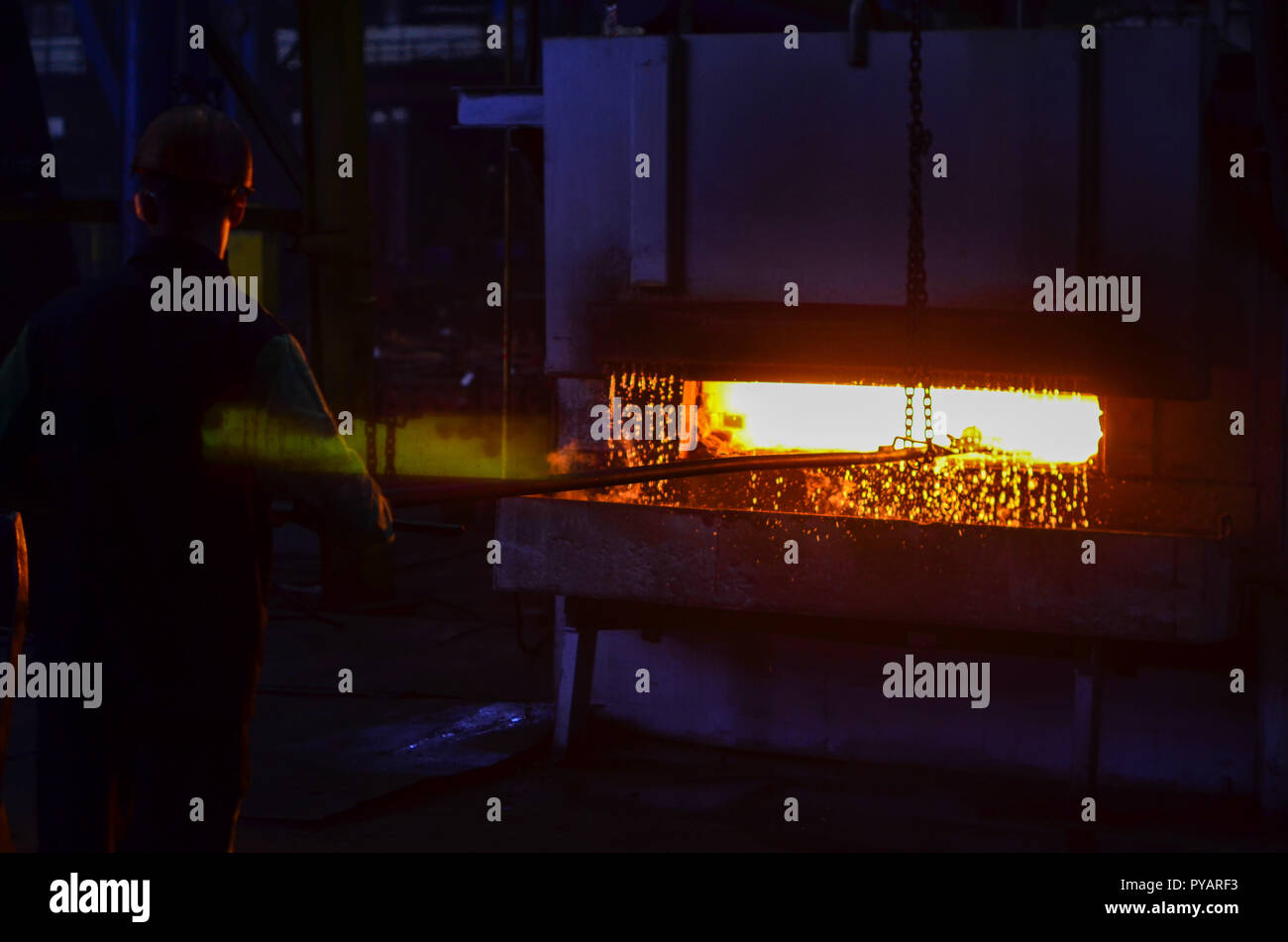 Metal on casting. Metallurgy. Metallurgical plant industrial workshop ...