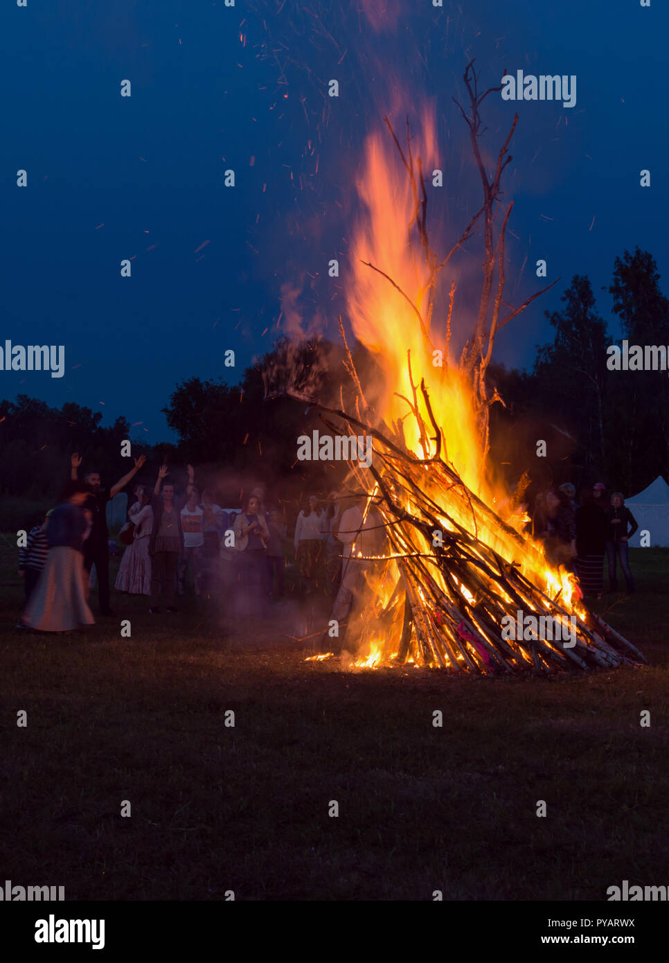 close up view of big bonfire at the culmination of the celebration of ...