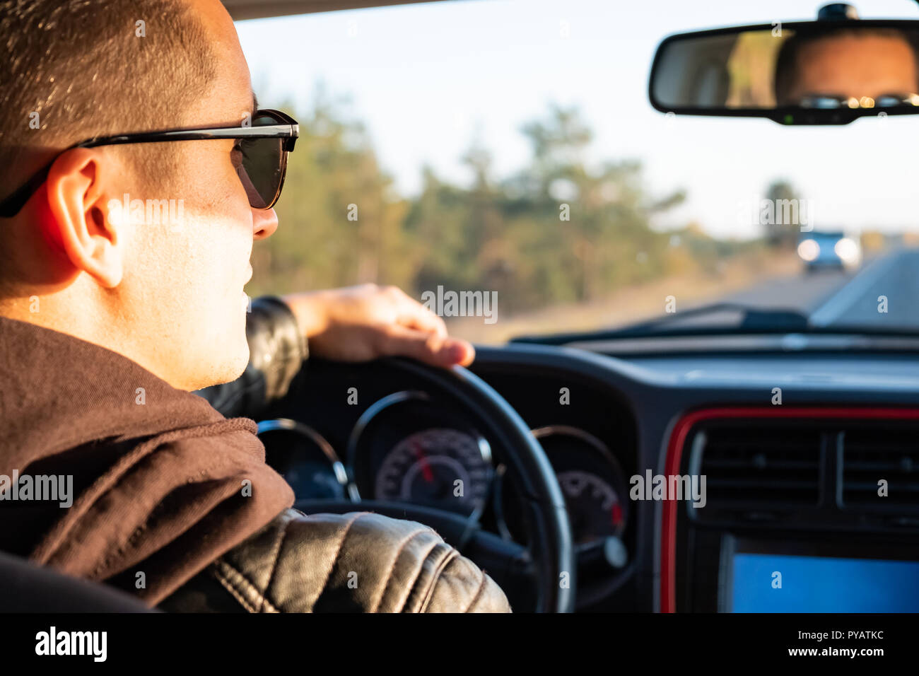 View road from backseat car hi-res stock photography and images - Alamy