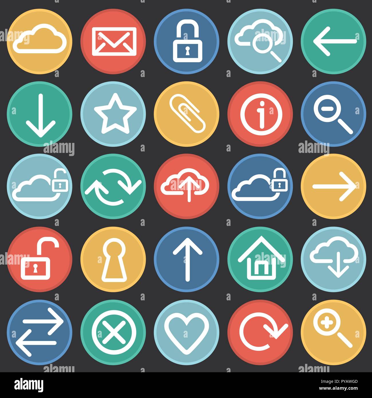 Web developer basic set on color circles black background Stock Vector ...