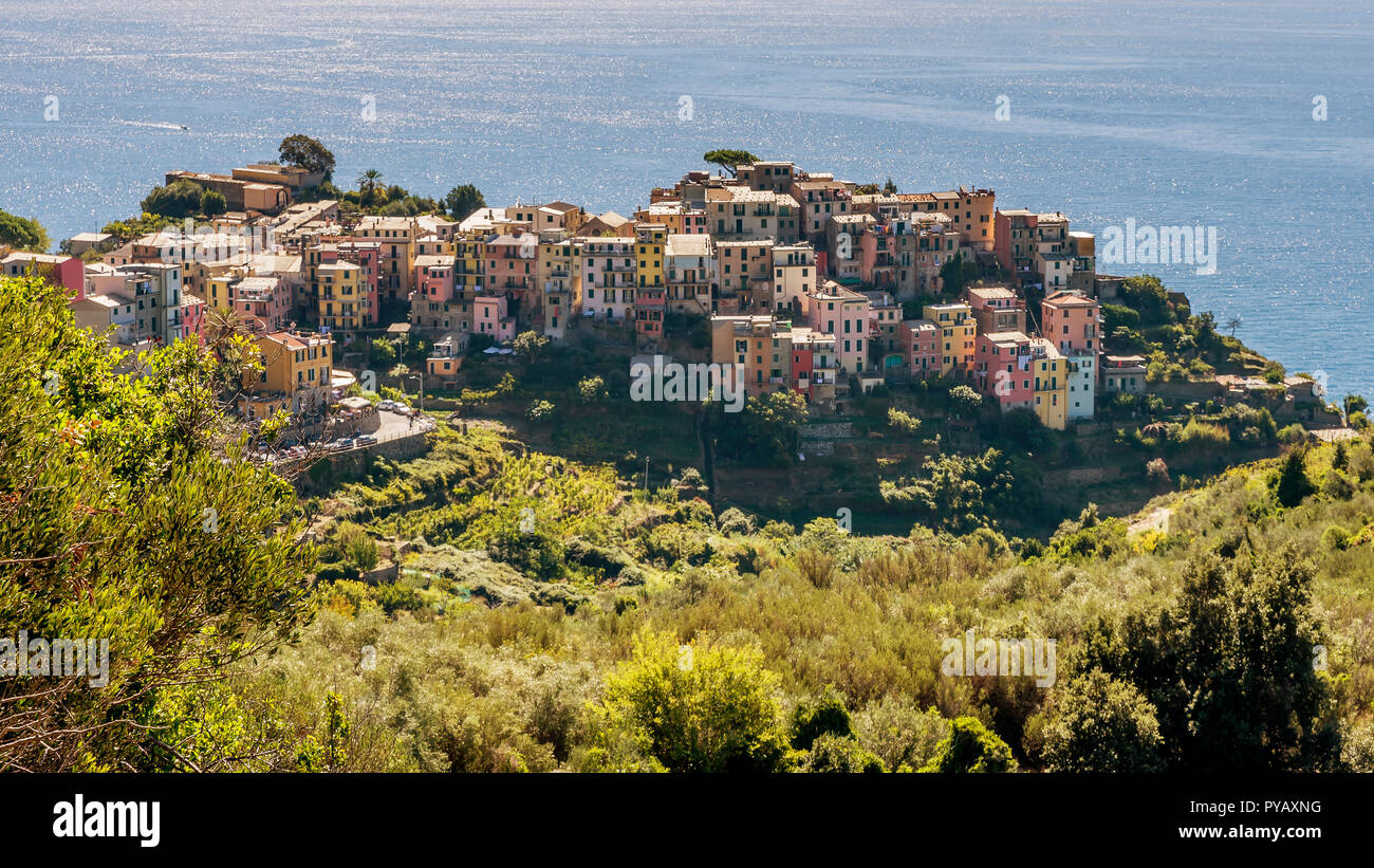 Beautiful aerial view of Corniglia in the Cinque Terre park, Liguria ...