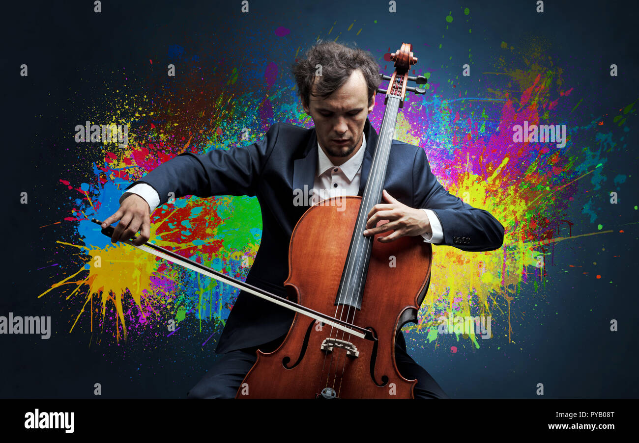 Young classical musician with colorful splotch wallpaper Stock Photo ...