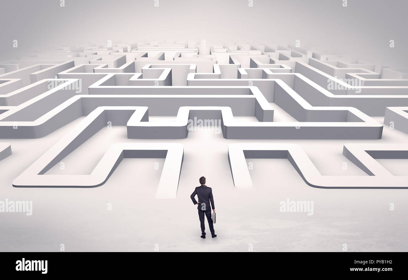 Businessman getting ready to enter a 3D flat labyrinth concept Stock ...