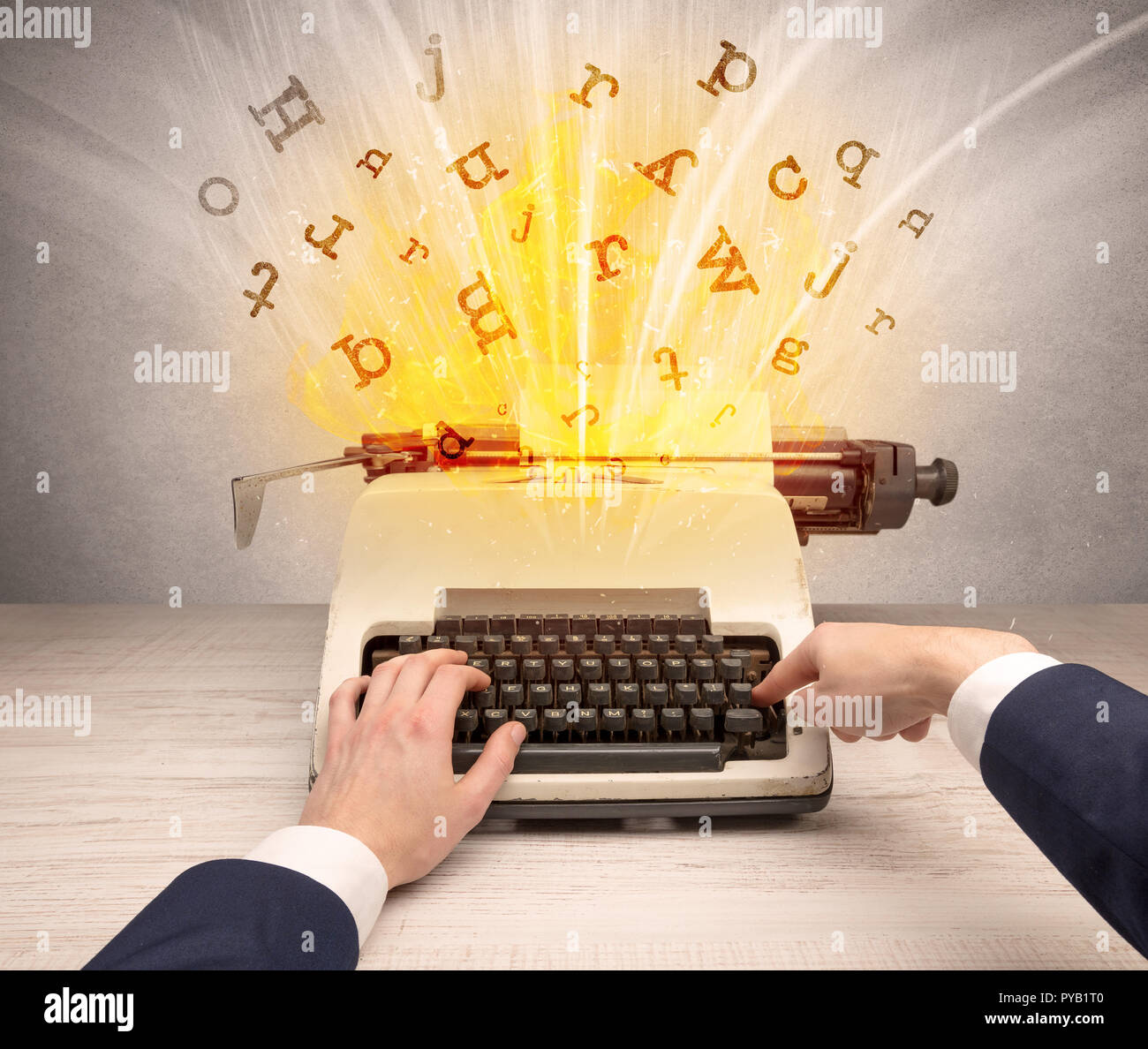 First person perspective image with exploding letters from a vintage ...