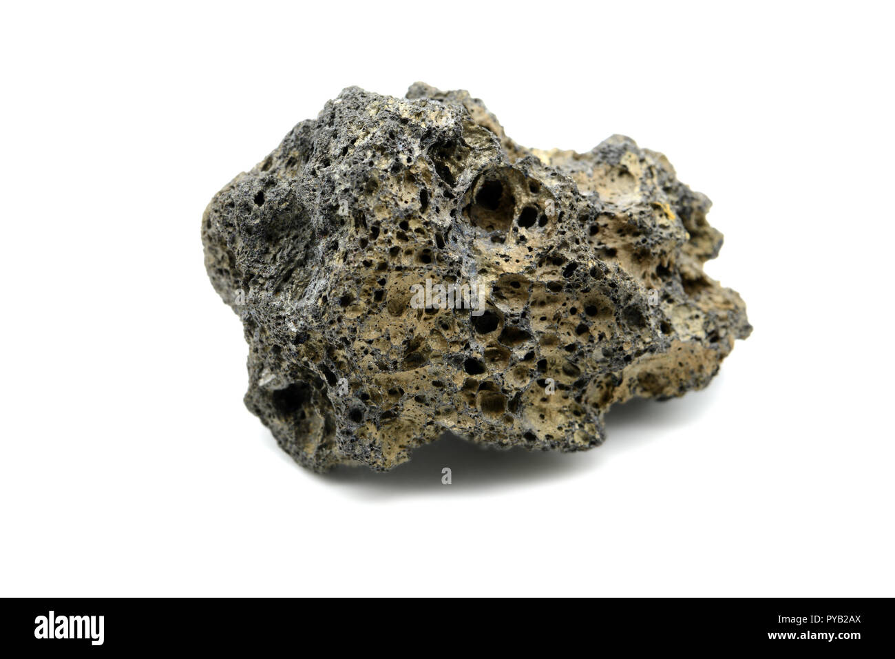 black pumice stone from teide volcano at Tenerife on white isolated ...