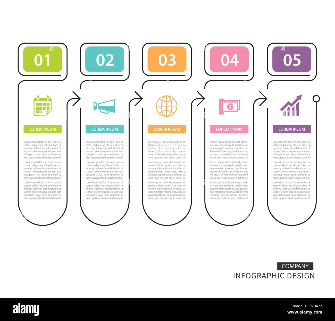 Infographics tab in vertical thin line index with 5 data template ...