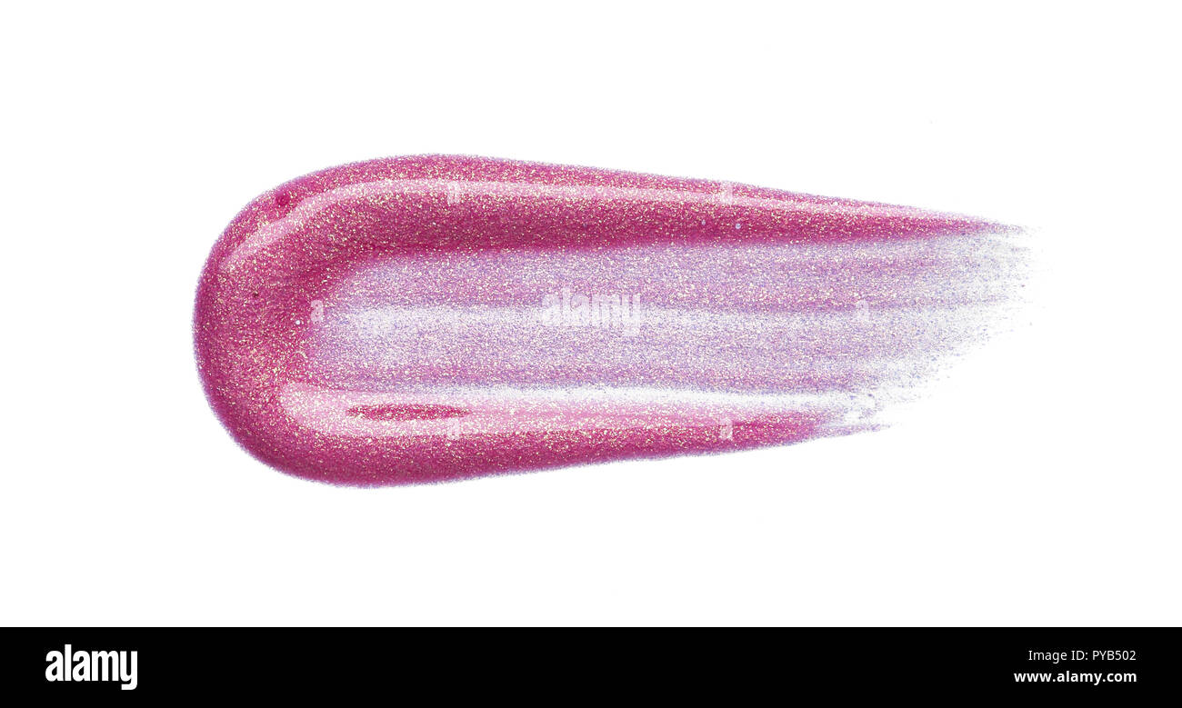 Pearly pink smear and texture of lipstick or acrylic paint, on a white ...