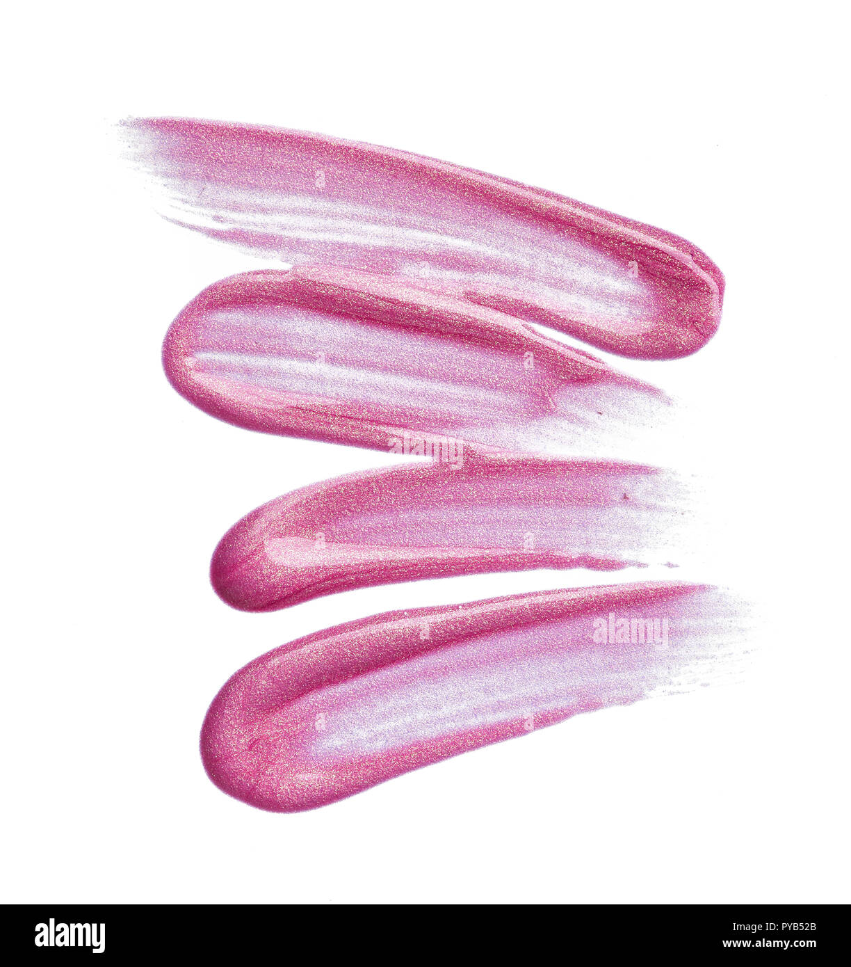 Pearly pink smear and texture of lipstick or acrylic paint, on a white ...