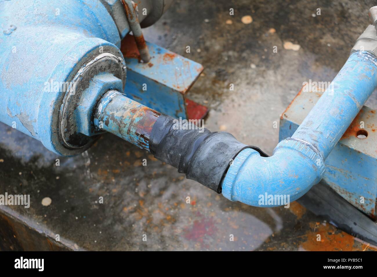 plumbing tube and water leak, steel rust industrial old tap pipe Stock ...