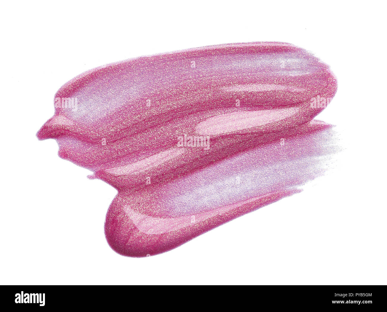 Pearly pink smear and texture of lipstick or acrylic paint, on a white ...