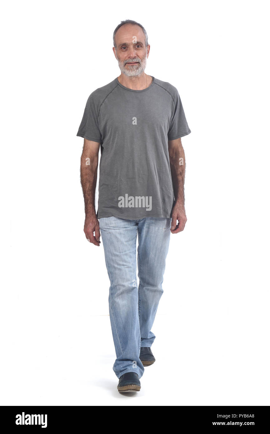 Man walking on white background Stock Photo - Alamy